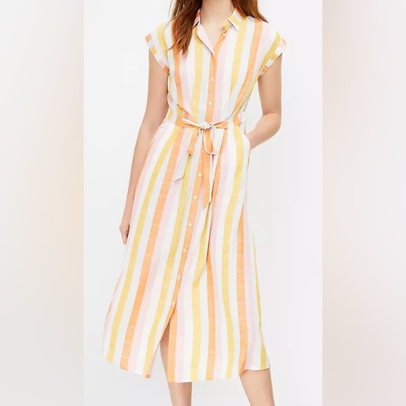 LOFT | Dresses | Loft Stripe Belted Pocket Midi Shirtdress Size 4p ...
